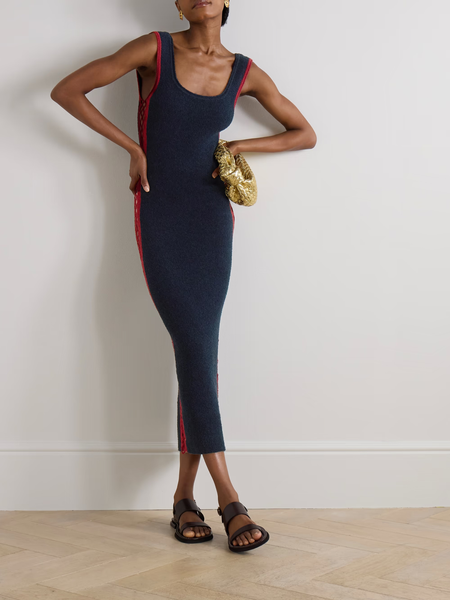 PACO RABANNE Paco Rabanne Square Neck Crochet Trim Maxi Dress
